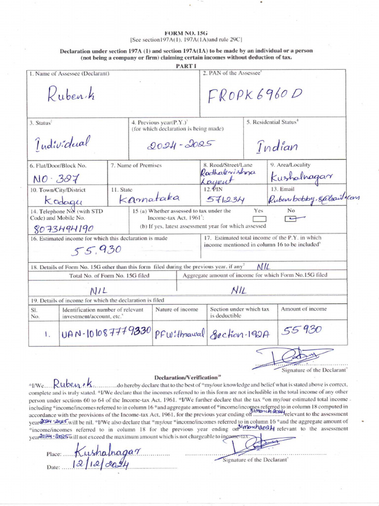 Form 15G | PDF