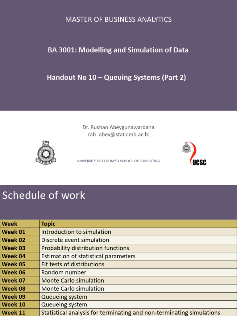 BA 3001 Week 10 Queuing Systems Part 2 | PDF | Probability Distribution | Simulation