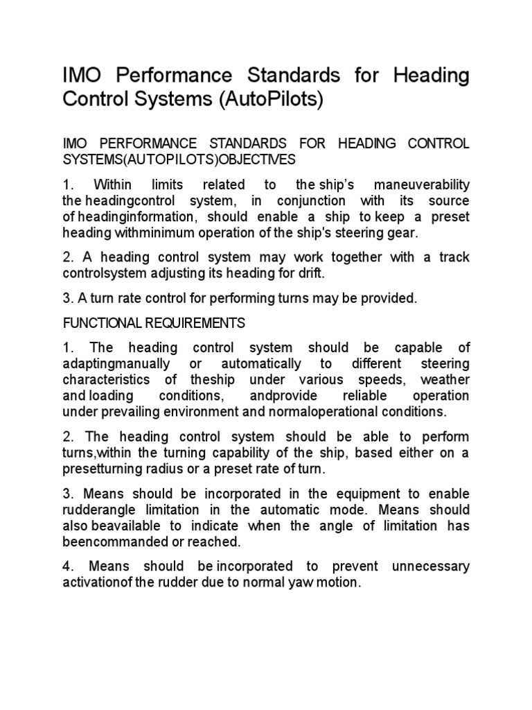 1.IMO Performance Standards For Auto Pilots | PDF | Steering | Systems ...