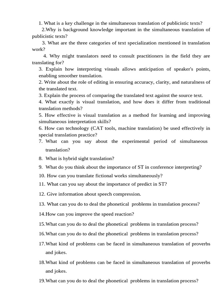 Amaliy Sinxron Tarjima Final Questions | PDF | Language Interpretation | Translations