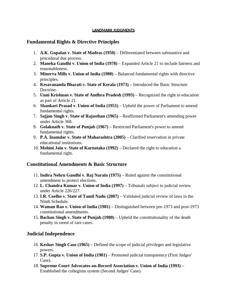 Landmark Indian Constitutional Cases | PDF | Government Of India ...