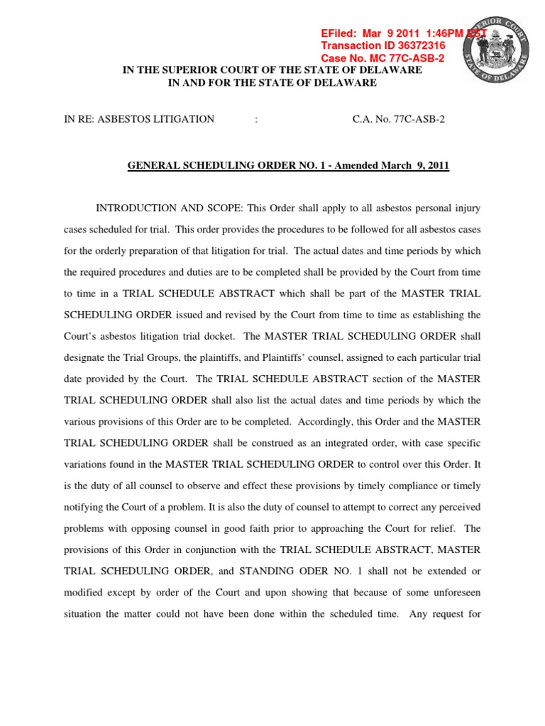 General Scheduling Order No. 1 As Amended March 9 2011 | PDF ...