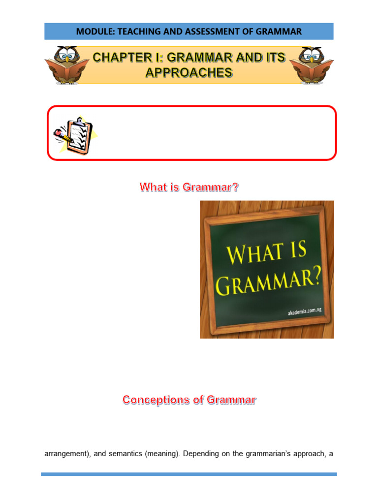 Chapter I - Grammar and Its Approaches | PDF | Linguistics | Grammar