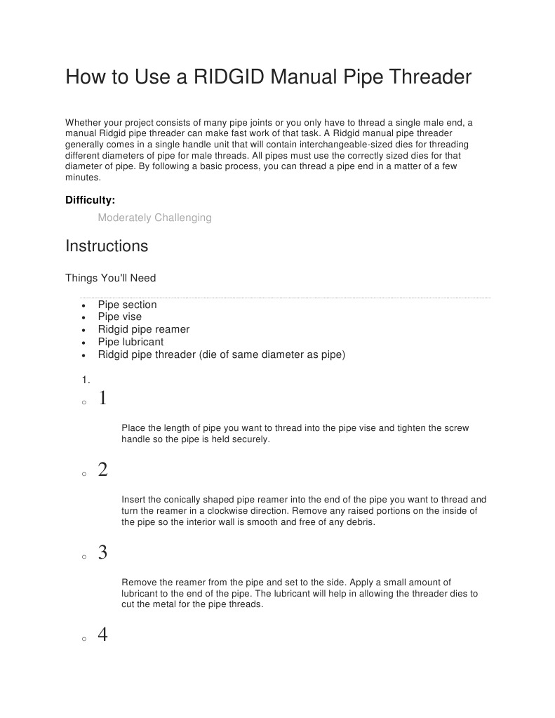 Using a RIDGID Manual Pipe Threader | PDF | Pipe (Fluid Conveyance ...