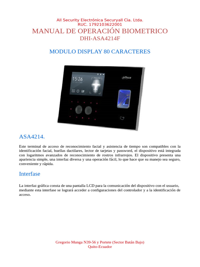 Manual de Operación Biometría DHI-ASA4214F | PDF | Interfaz de usuario ...