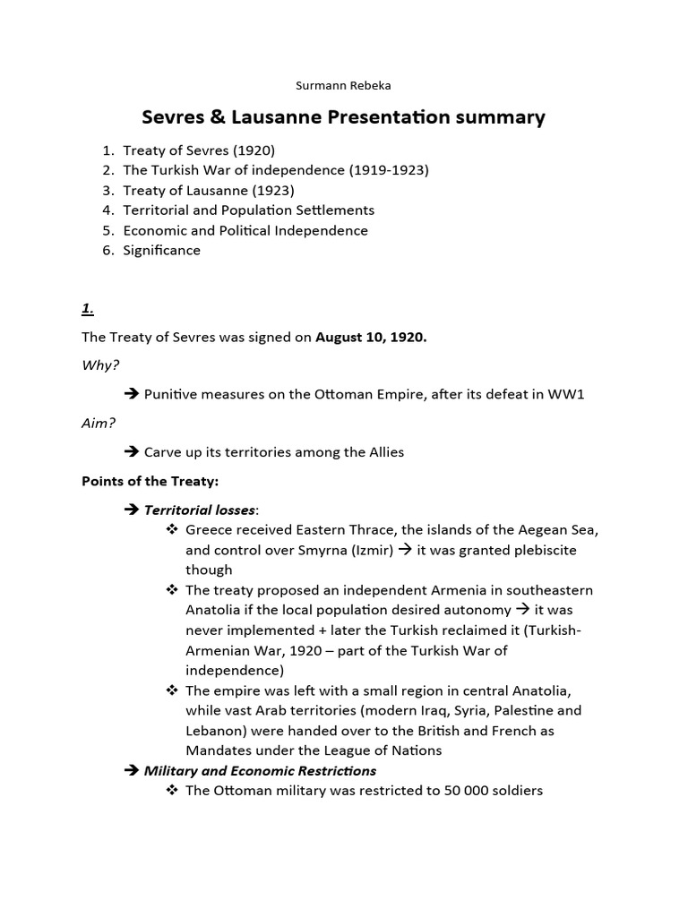 Treaty of Sevres-Lausanne | PDF | Turkey | Mustafa Kemal Atatürk