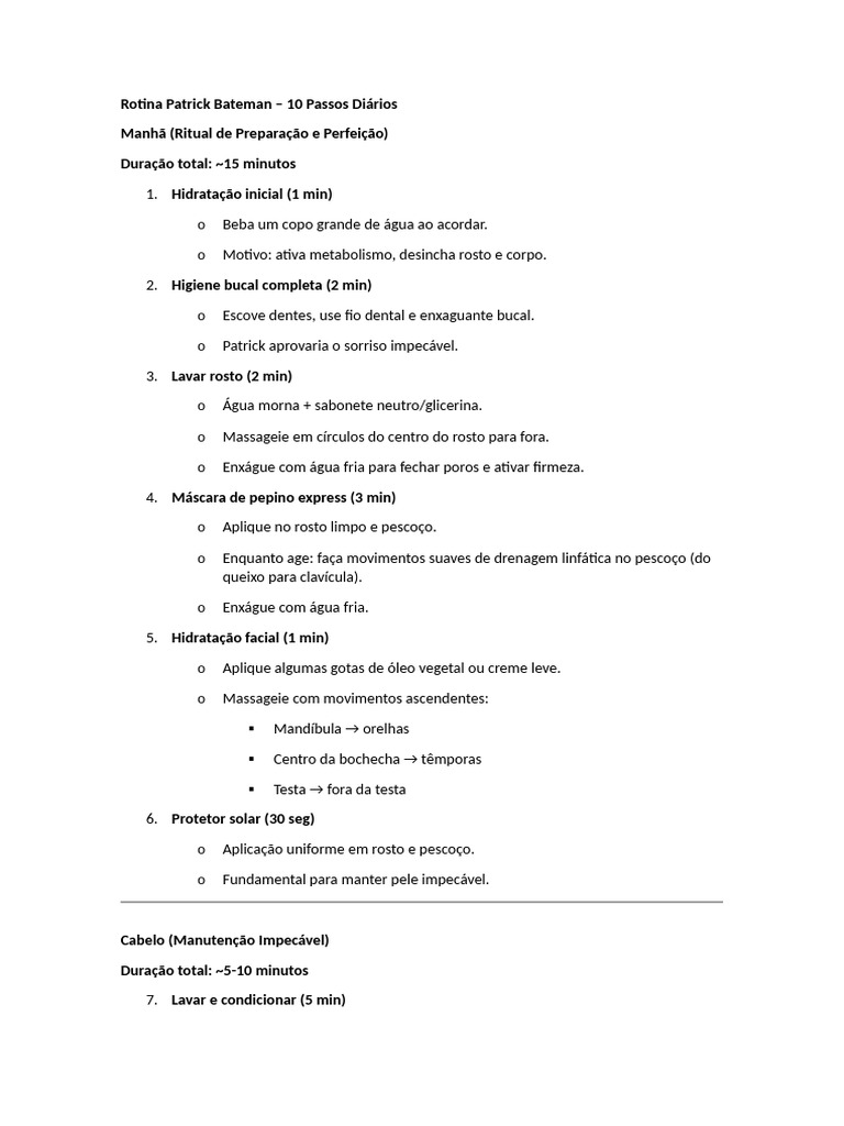 Rotina Patrick Bateman | PDF