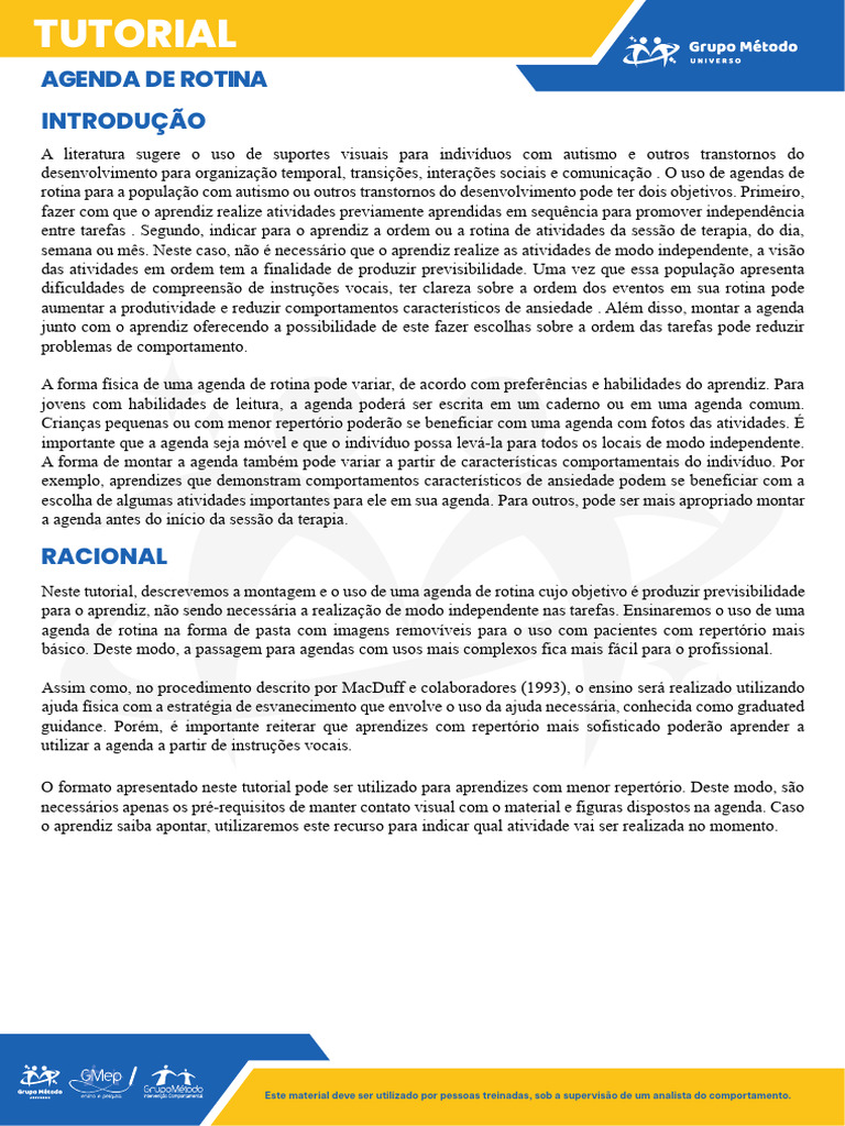 Montagem de Agenda de Rotina para Autismo | PDF | Aprendizado | Ansiedade