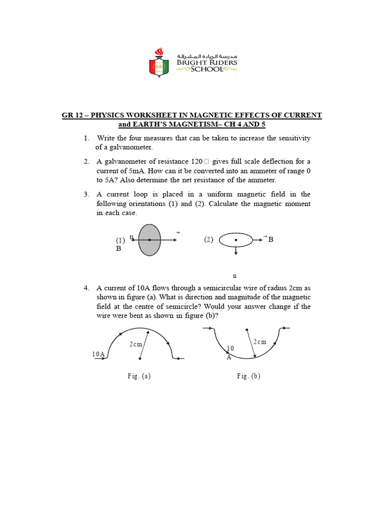 Magnetic Effects of Current Worksheet | PDF | Magnetic Field | Magnetism
