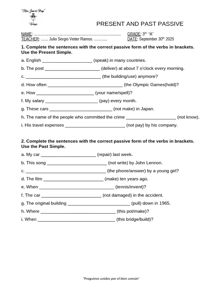 Passive Voice Exercises for 3rd Grade | PDF