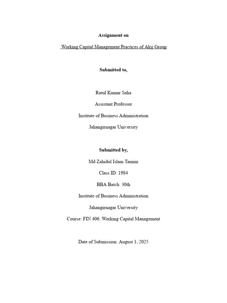 1984 - Akij Group WCM Assignment | PDF | Lean Manufacturing | Inventory