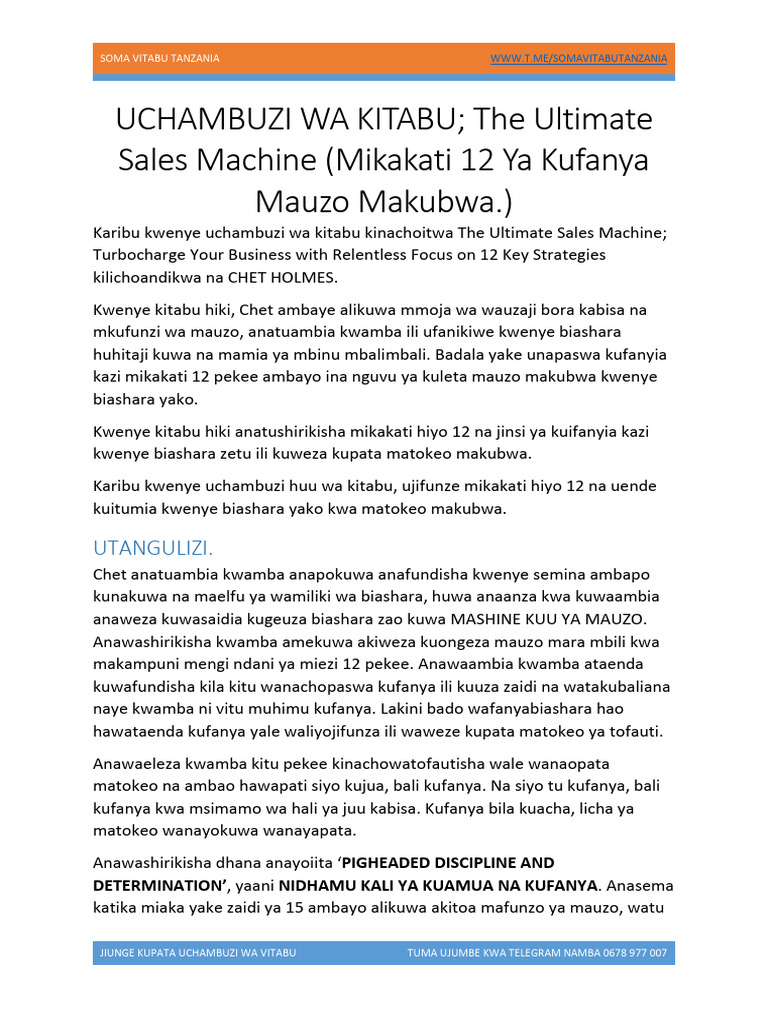 UCHAMBUZI WA KITABU The Ultimate Sales Machine Mikakati 12 Ya Kufanya | PDF