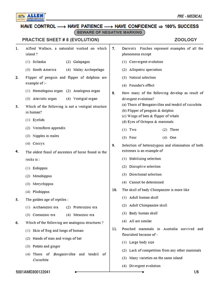 Evolution Quiz: Key Concepts & Examples | PDF | Homo | Evolution