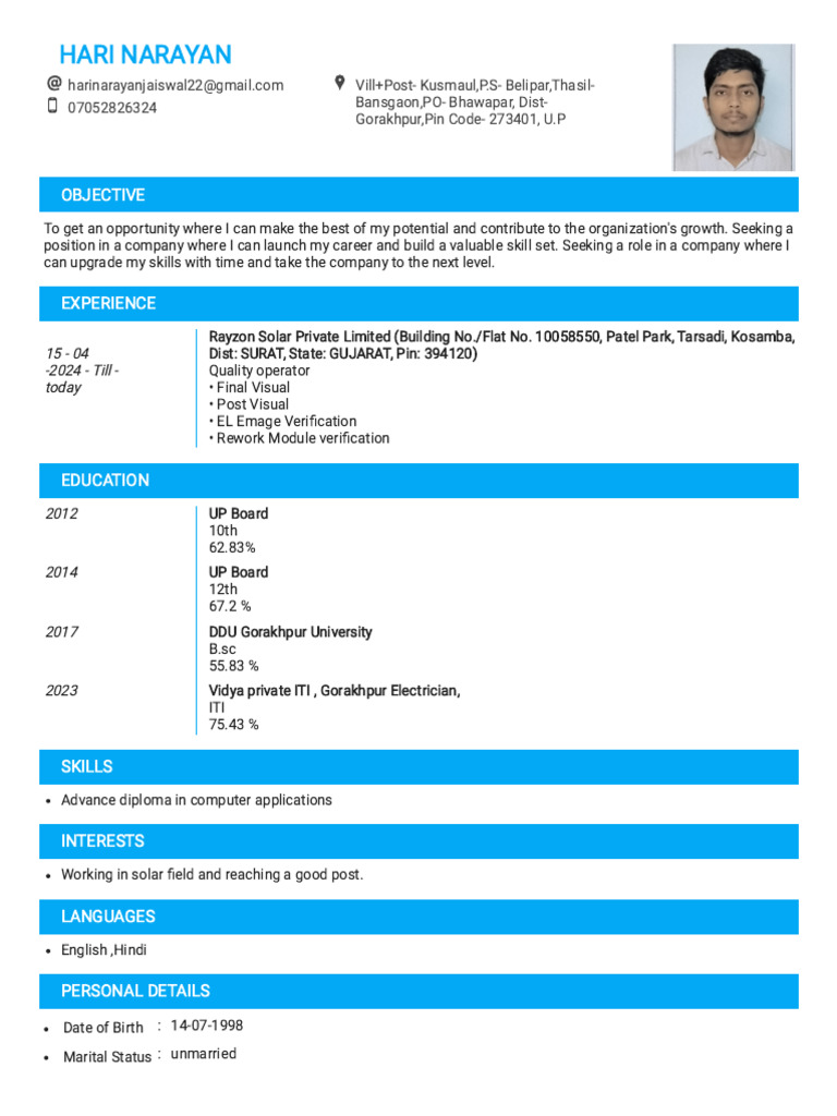 Hari Narayan CV | PDF