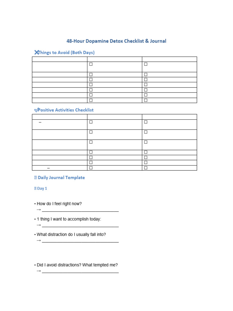 48 Hour Dopamine Detox Checklist Journal | PDF