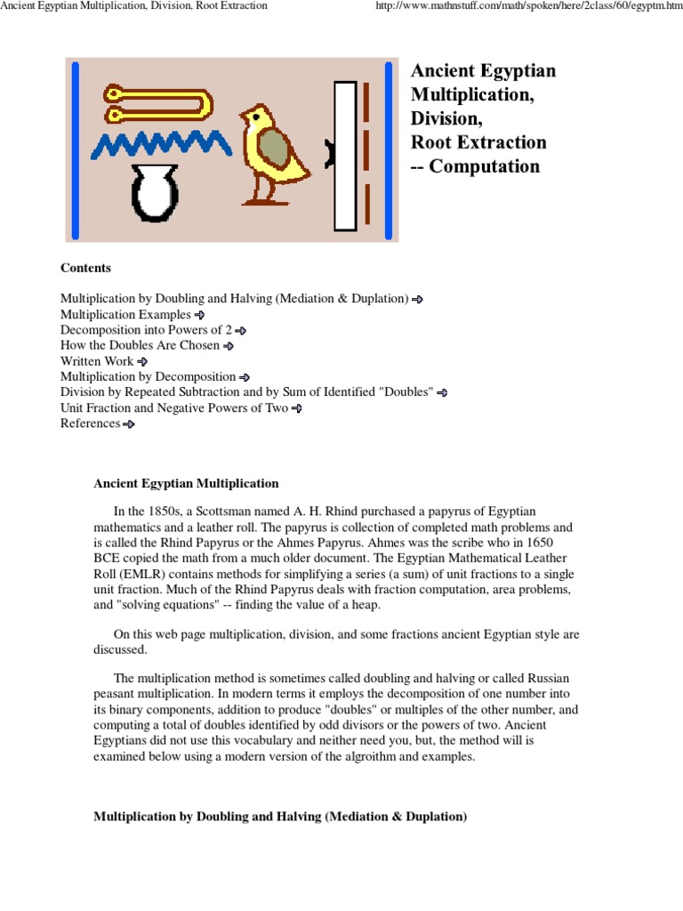 Ancient Egyptian Multiplication Division Root Extraction Pdf