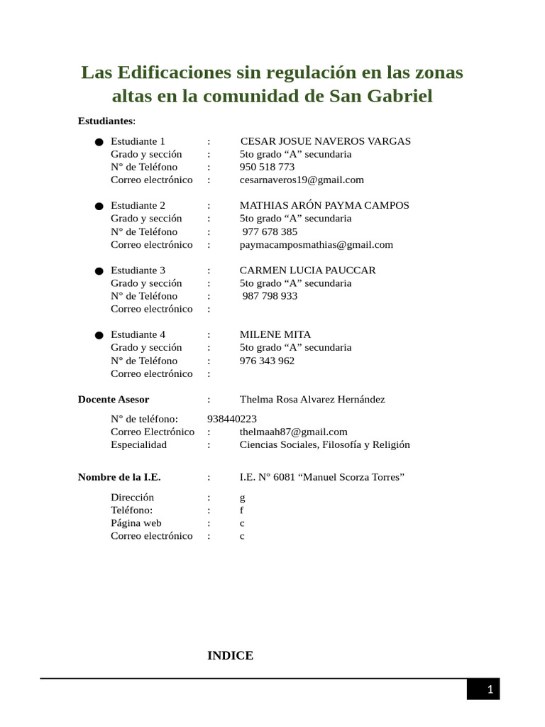 Las Edificaciones Sin Regulación en Las Zonas Altas en La Comunidad de ...