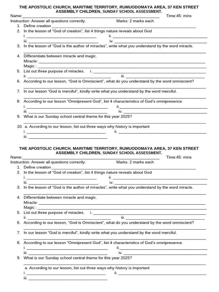 Children Sunday School Assessment 2025. | PDF | Chess Openings | Chess