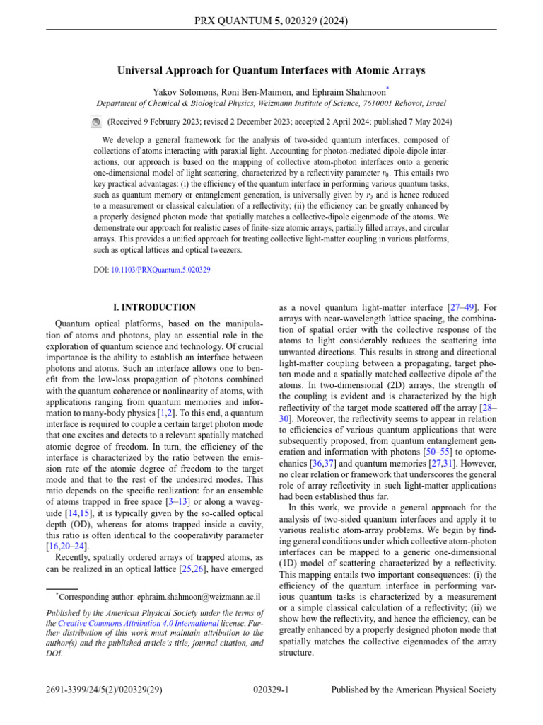 Universal Approach for Quantum Interfaces With Atomic Arrays | PDF | Photon | Scattering