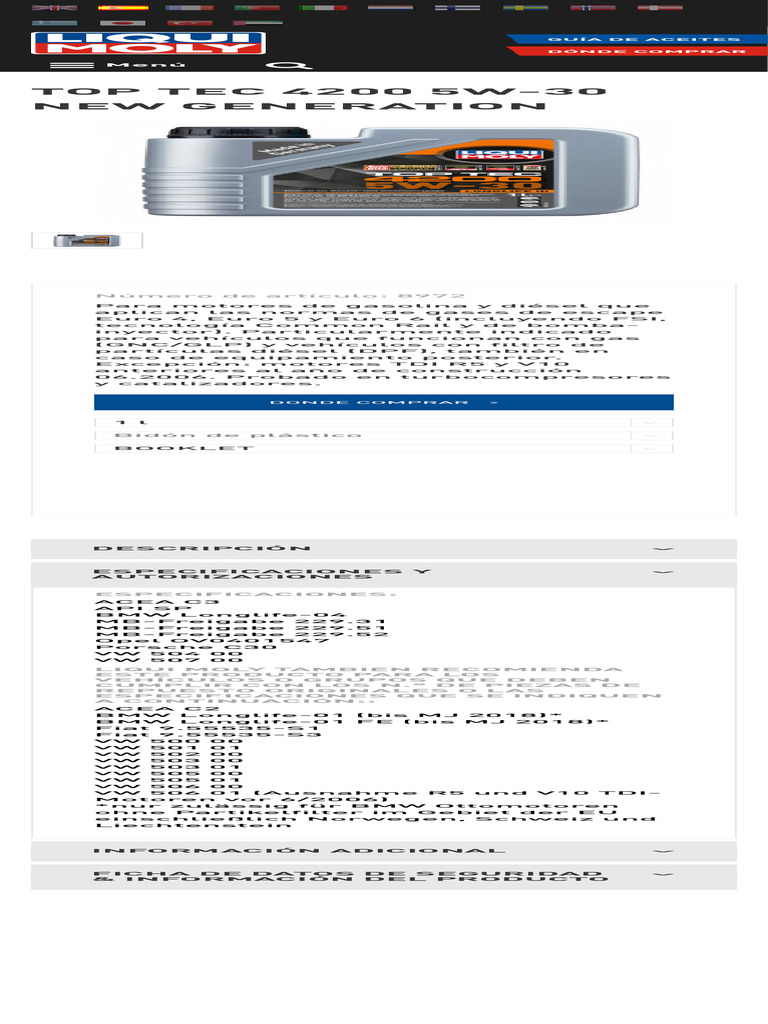 Aceite TOP TEC 4200 5W-30 para Motores | PDF