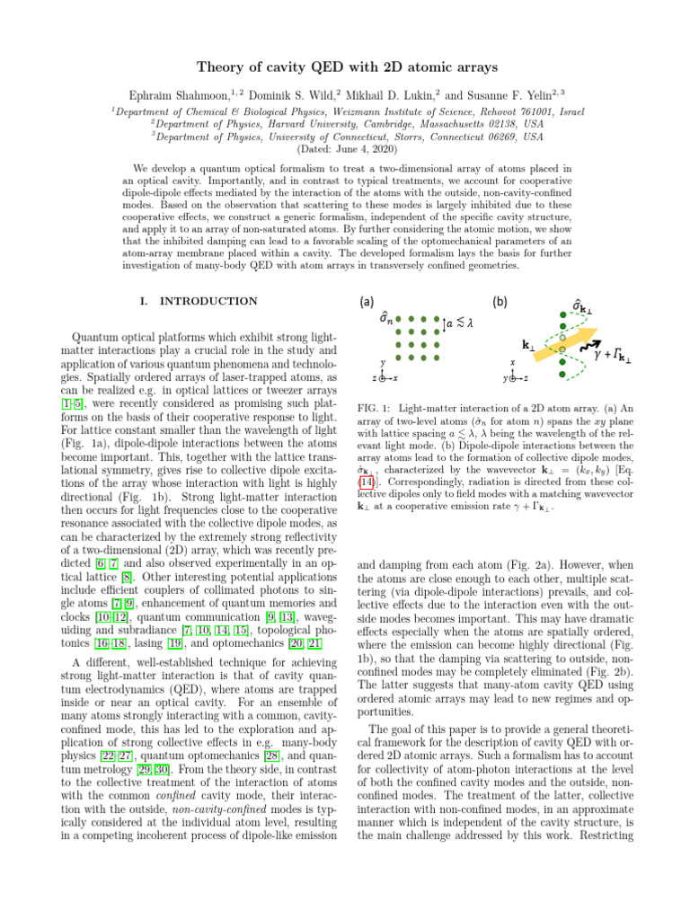 Theory of Cavity QED With 2D Atomic Arrays | PDF | Atoms | Light