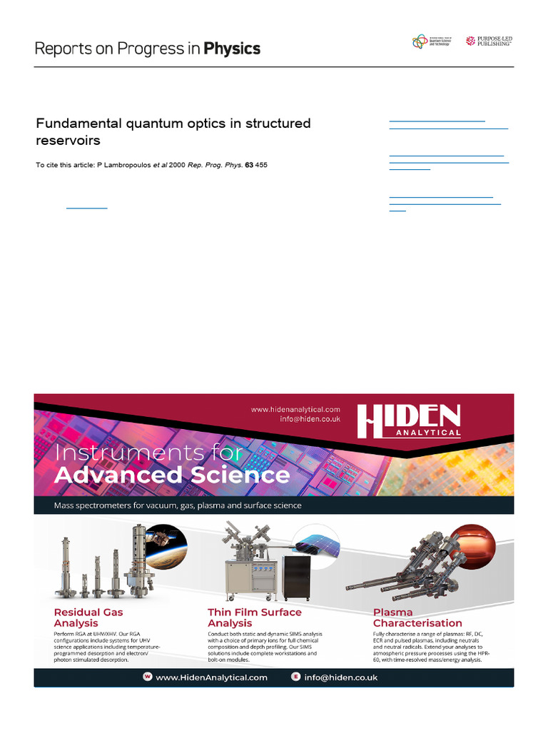 Fundamental Quantum Optics in Structured Reservoirs | PDF | Electromagnetic Radiation ...
