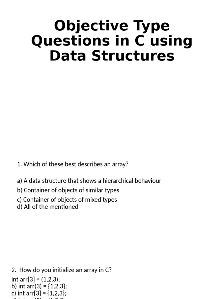 Objective Type Questions in C Using Data Structures | PDF | Pointer ...