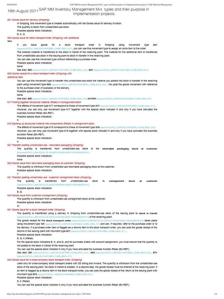 SAP MM Inventory Management Mvt. Types and Their Purpose in ...