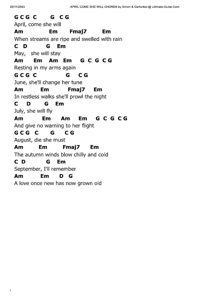 1.3 April Come She Will Chords by Paul Simon | PDF