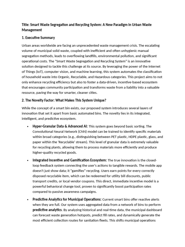 Smart Waste Segregation System Overview | PDF | Recycling | Waste ...