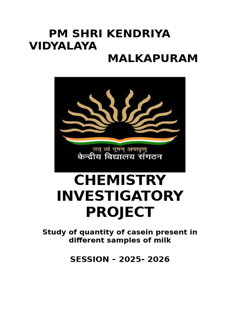 Chemistry Investigatory Project | PDF | Milk | Dairy Products