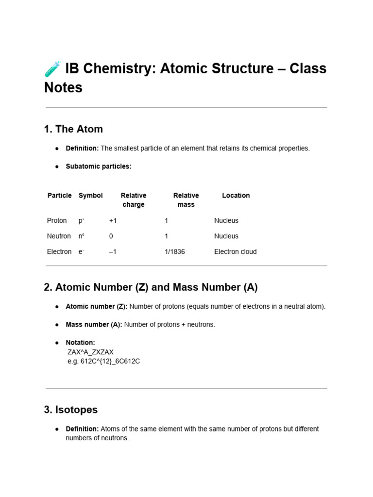 IB Chemistry: Atomic Structure Overview | PDF | Atoms | Electron