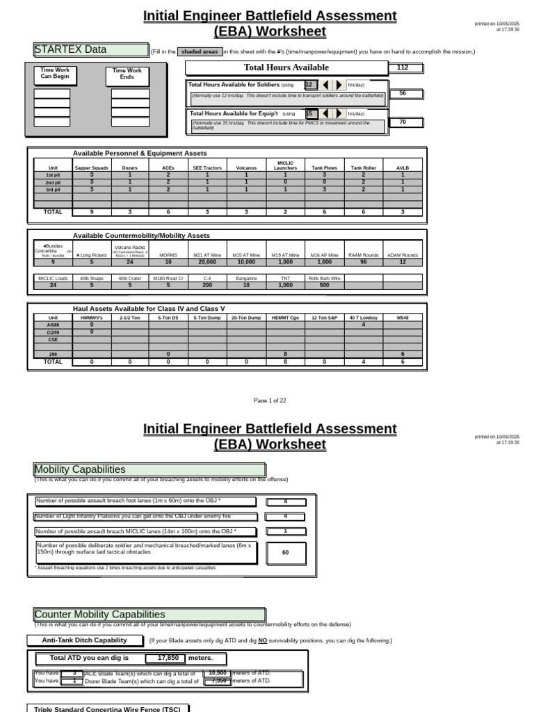 Engineer Battlefield Assessment Worksheet | PDF | Land Mine | Warfare