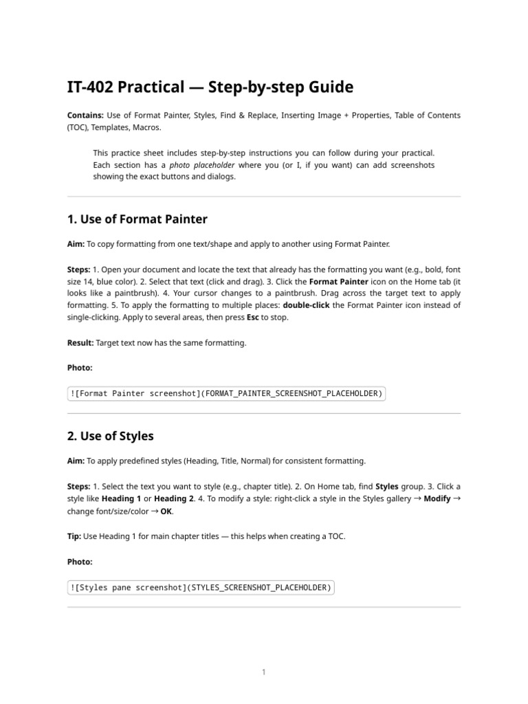 IT-402 Practical Guide: Formatting & Tools | PDF | System Software ...