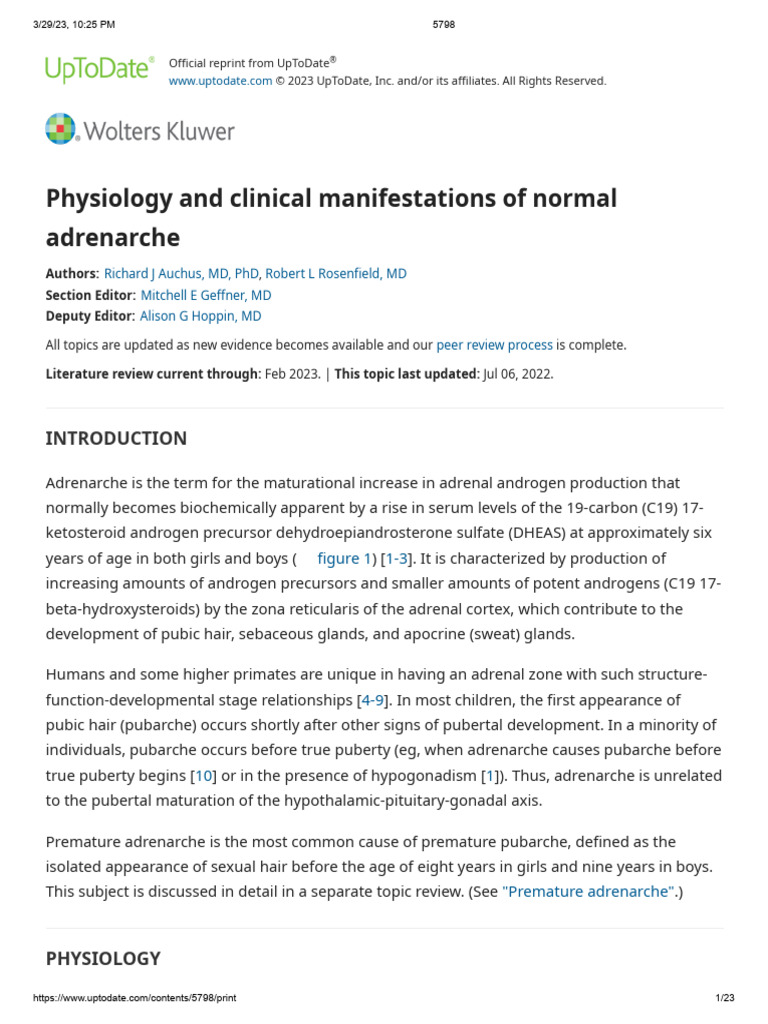 Physiology and clinical manifestations of normal adrenarche | PDF ...
