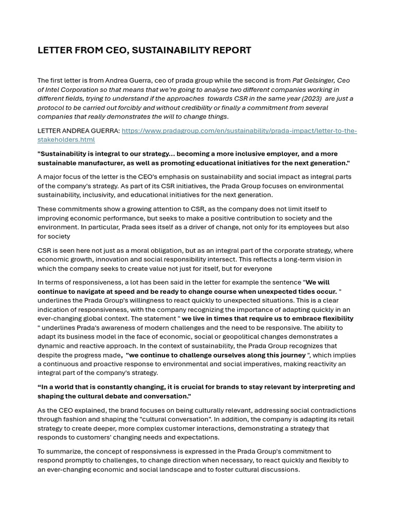 Letter Ceo | PDF | Corporate Social Responsibility | Sustainability