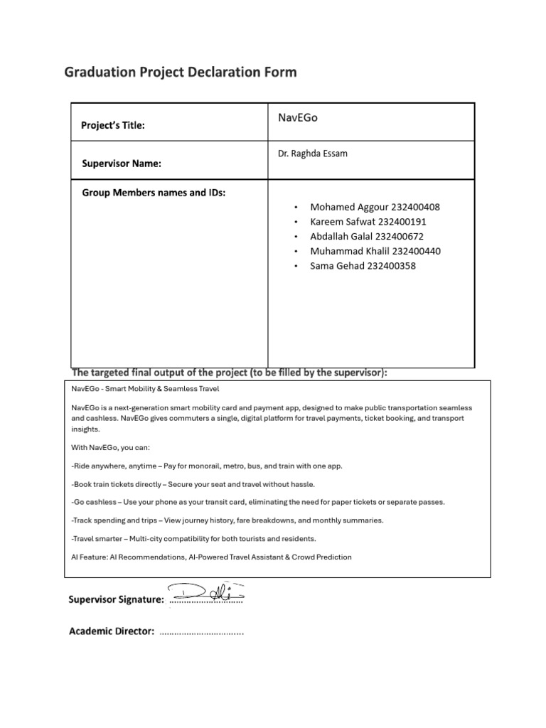 NavEGo Declaration Form Grad Project | PDF