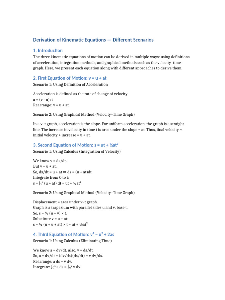 Kinematic Equations Scenarios | PDF