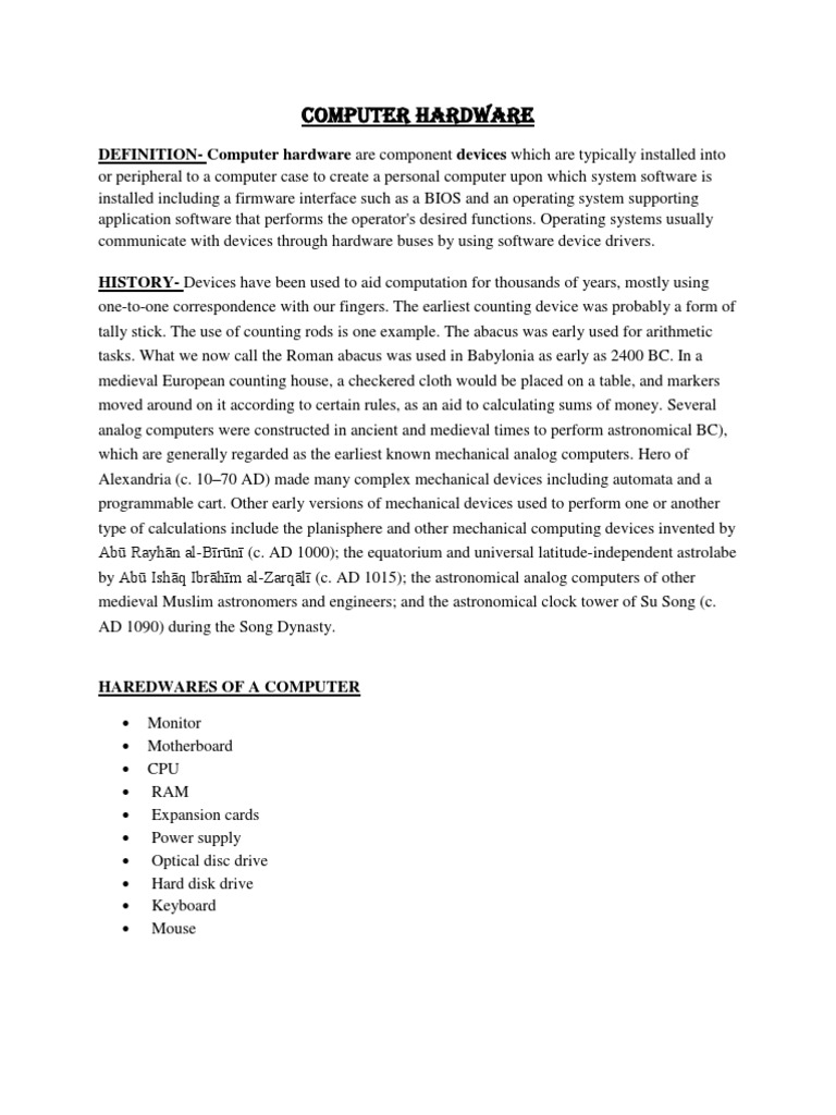 Computer Hardware Short | PDF | Input/Output | Computer Hardware