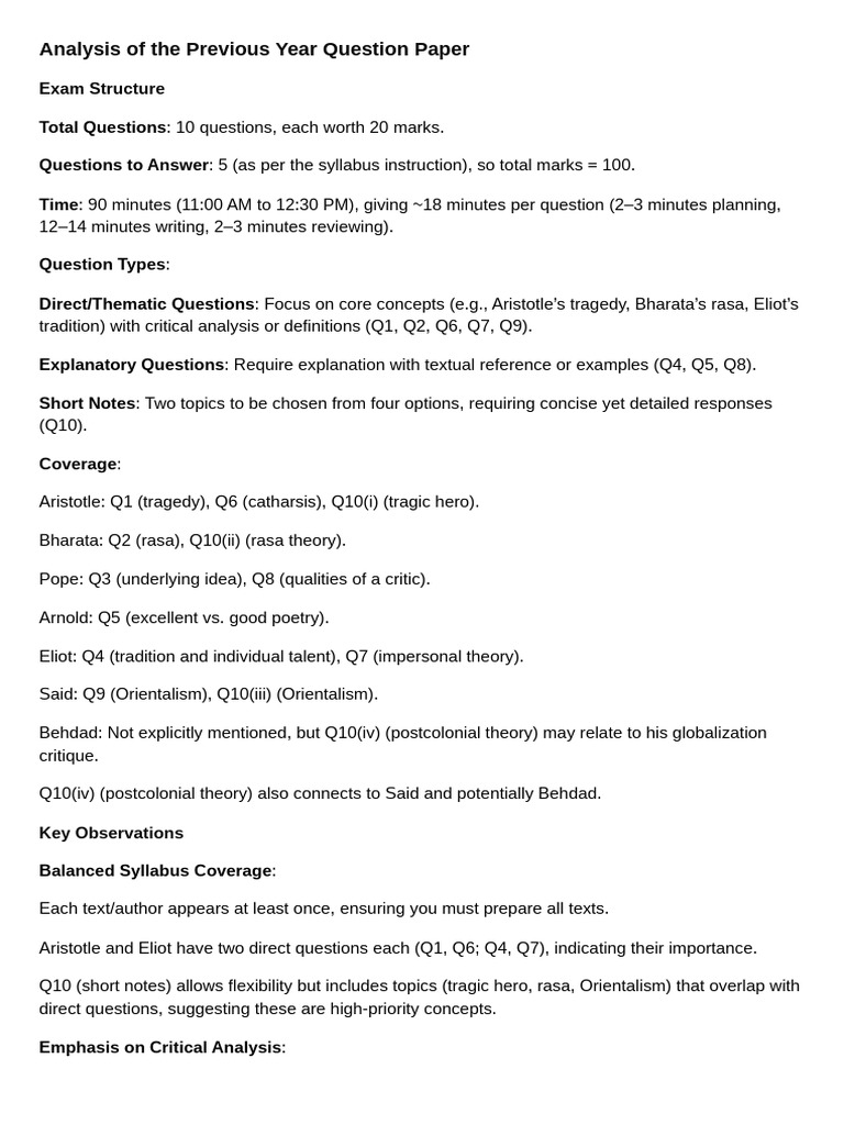 Yearly Exam Paper Analysis Guide | PDF | Tragedy