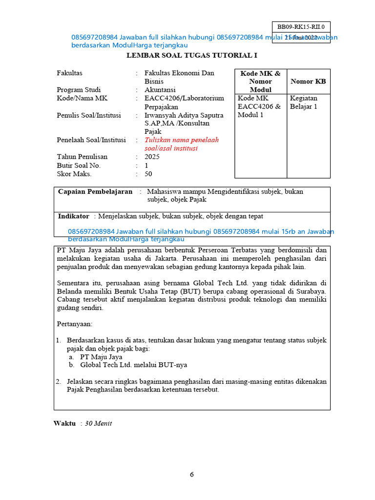 Lembar Soal Tugas Tutorial Sesi 1 | PDF