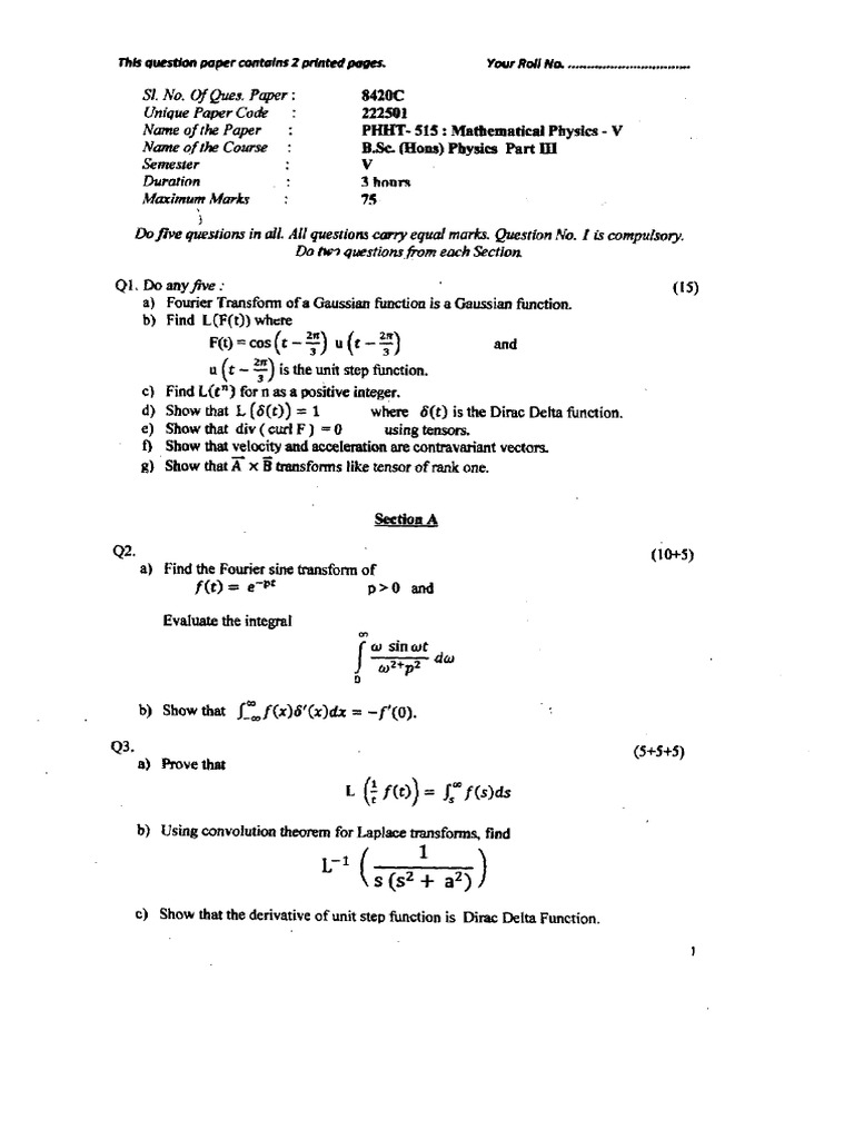 BSC (Hons) Physics Part III Mathematical Physics V | PDF
