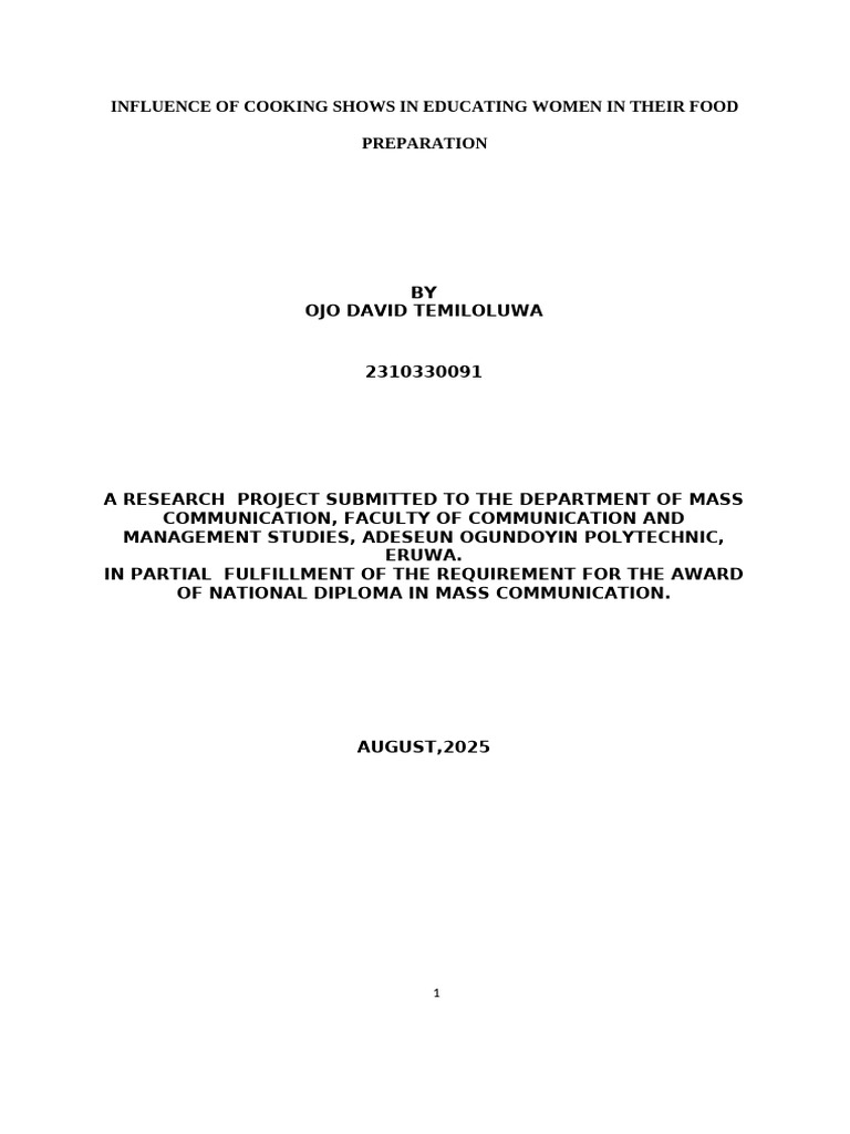 Ojo David Temiloluwa Project | PDF | Gastronomy | Methodology