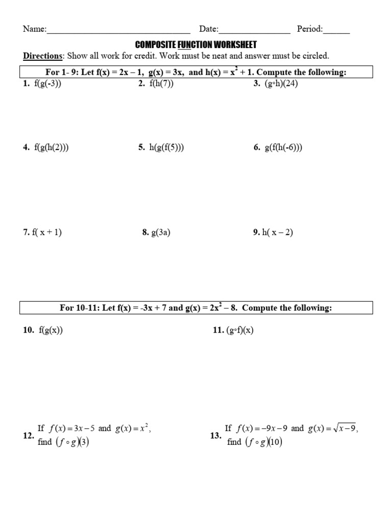 Composite Function Practice Worksheet | PDF