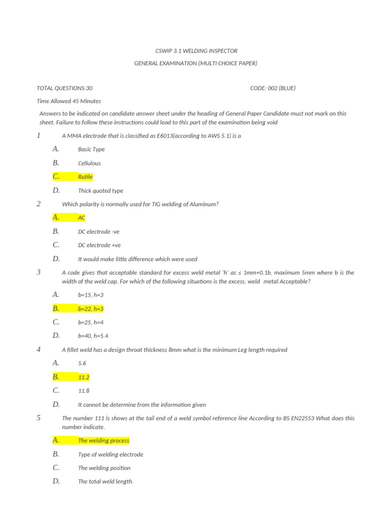 Cswip 3.1 Model Papers | PDF | Welding | Construction