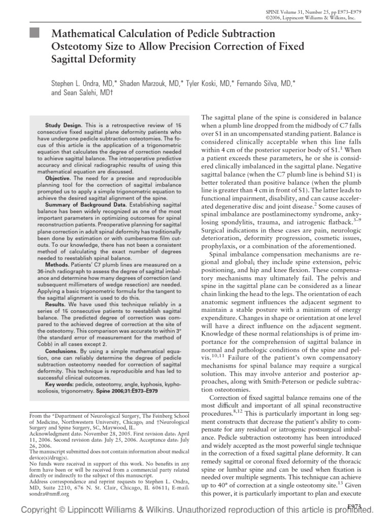Mathematical Calculation of Pedicle Subtraction Osteotomy Size To Allow ...