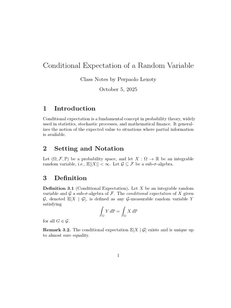 Notes On Conditional Expectation of A Random Variable | PDF