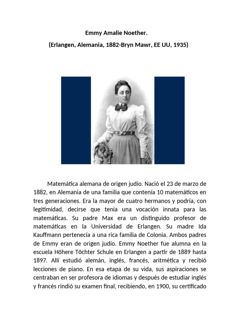 Emmy Amalie Noether | PDF | Matemáticas | Álgebra
