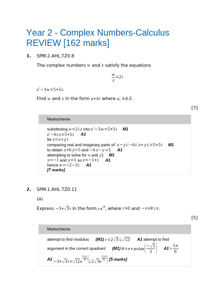 Toddle - CN04 Review of Complex Numbers and Calculus - KEY | PDF ...