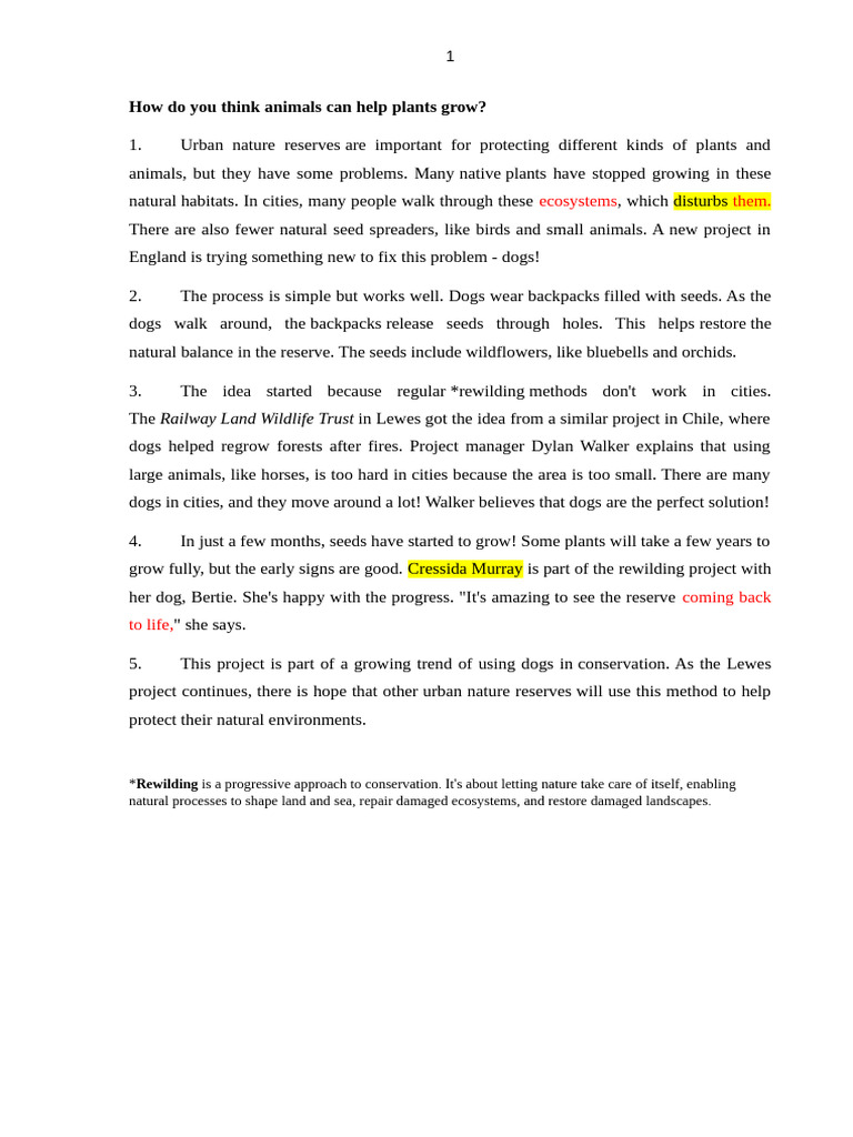 Basic Level - Natures New Helpers - TEXT and Questions | PDF | Seed ...